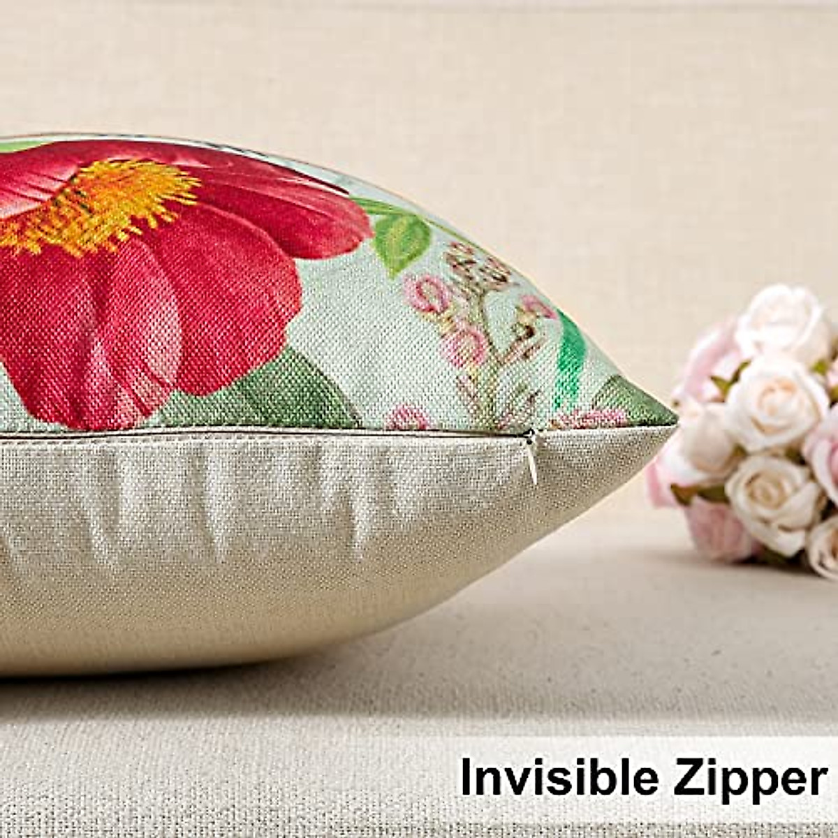 Artscope Set of 4 Decorative Throw Pillow Covers 18x18 Inches, Retro Flowers and Birds Waterproof Cushion Covers, Perfect to Outdoor Patio Garden Living Room Sofa Farmhouse Decor