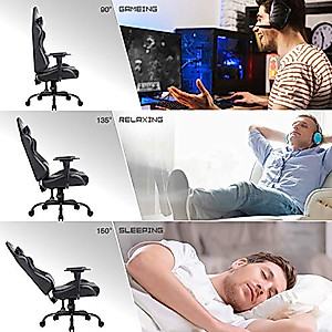 Homall Gaming Chair Computer Office High Back Leather Gamer Desk Chair Ergonomic Adjustable Swivel Racing Chair with Headrest and Lumbar Support (Black)