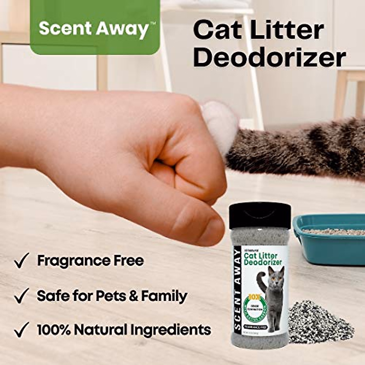 SCENT AWAY Cat Litter Deodorizer Litter Box Odor Eliminator | Fragrance Free Cat Litter Deodorizer with Active Carbon | Eliminates Cat Odors and Smells to Keep Your Home Fresh and Clean (Pack of 1)