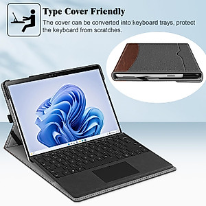 Fintie Case for 13 Inch Microsoft Surface Pro 11/10/9 - Multiple Angle Viewing Portfolio Business Cover with Pocket & Stylus Holder, Compatible with Type Cover Keyboard, Gray/Brown