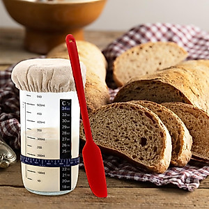 Sourdough Starter Jar with Lid Set, 550ml Glass Round Jar Reusable Wide Mouth Jar with Scale + Silicone Scraper + Cloth Cover for Bread Fermentation Various Flour, 6Pcs