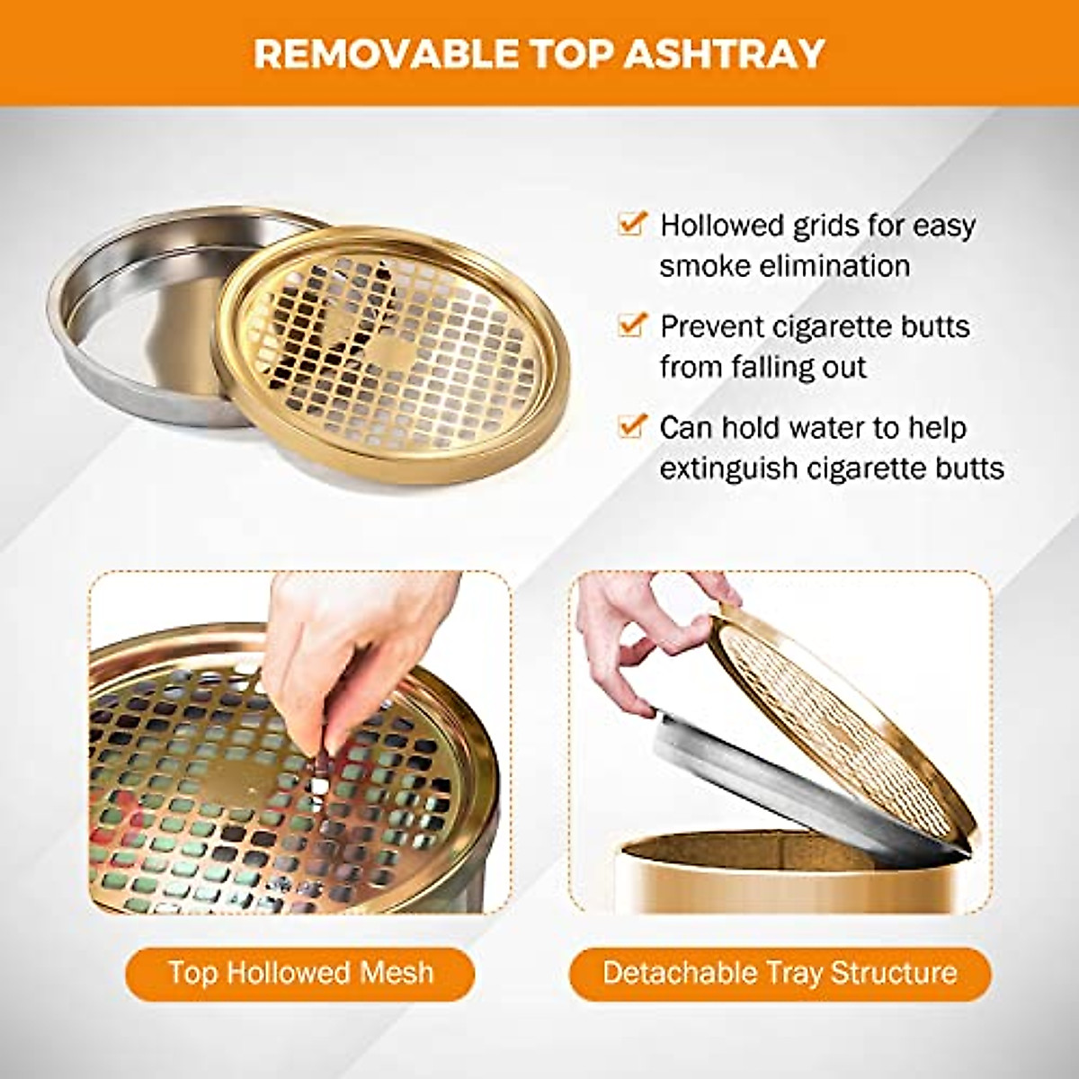 BEAMNOVA Bundle Black 15 x 31.5 in + Gold 9.8 * 24 in Commercial Stainless Steel Trash Can with Lid Garbage Enclosure Inside Barrel Heavy Duty Waste Container