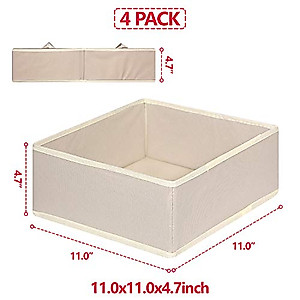 DIOMMELL 4 Pack Foldable Cloth Storage Box Closet Dresser Drawer Organizer Fabric Baskets Bins Containers Divider for Clothes Underwear Bras Socks Clothing,Beige 400