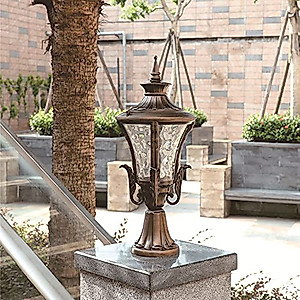 KAIKEA European Brown Outdoor Post Light Fixture Aluminum with Glass Outdoor Post Lamps for House Pillar Light Backyard Outside Deck Garage Yard Garden Driveway Home E27 Patio Post Lamps