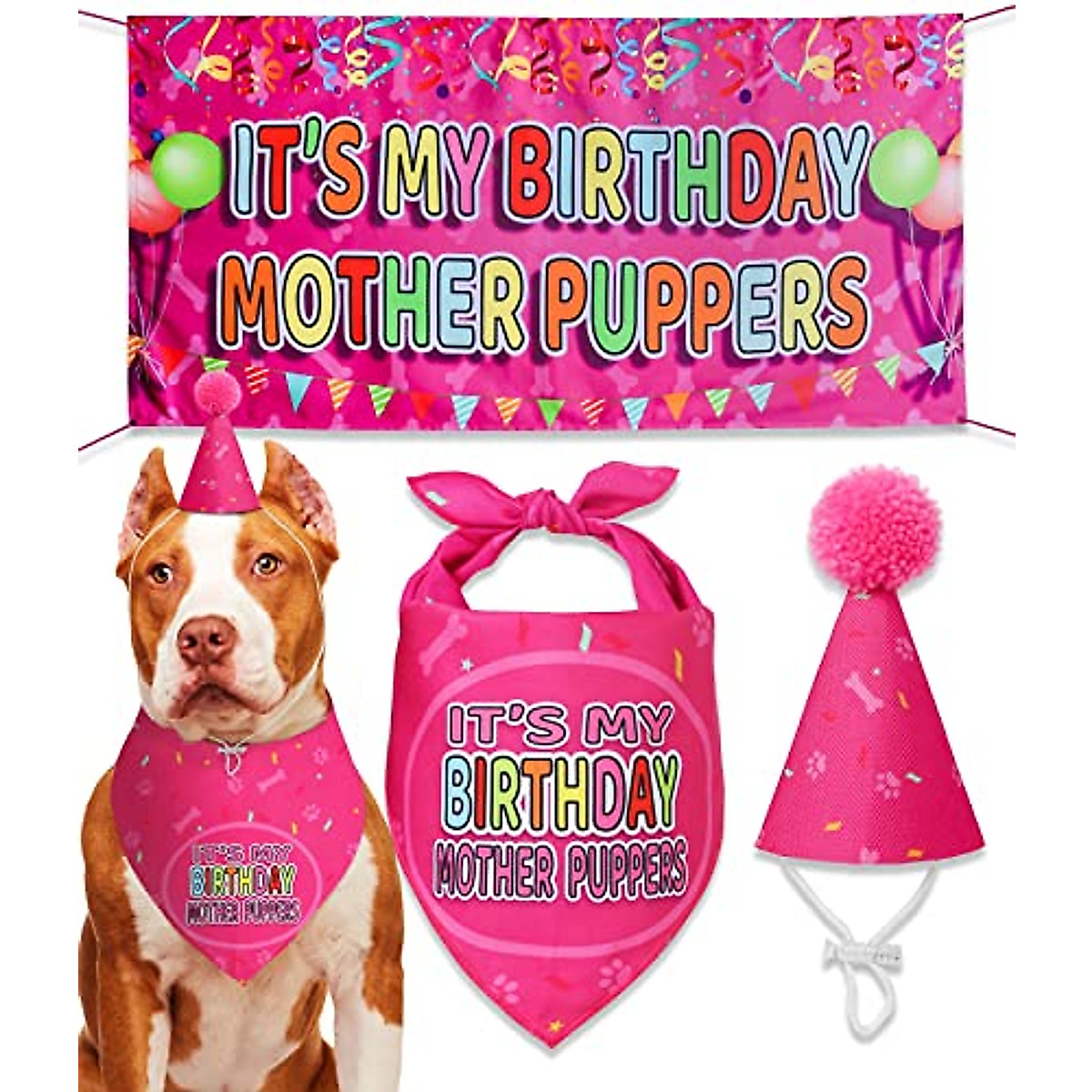Odi Style Dog Birthday Party Supplies - Dog Birthday Girl Gift Set - Dog Birthday Bandana for Large, Medium Dogs, Puppy, Dog Party Hat and Cute Dog Birthday Banner, Pink