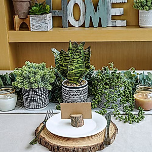 Winlyn 3 Pcs Small Potted Plants Artificial Succulents Hanging Plants and Faux Tropical Snake Plant in Black Geometric Pots for Modern Home Kitchen Windowsill Table Shelf Indoor Outdoor Greenery Decor