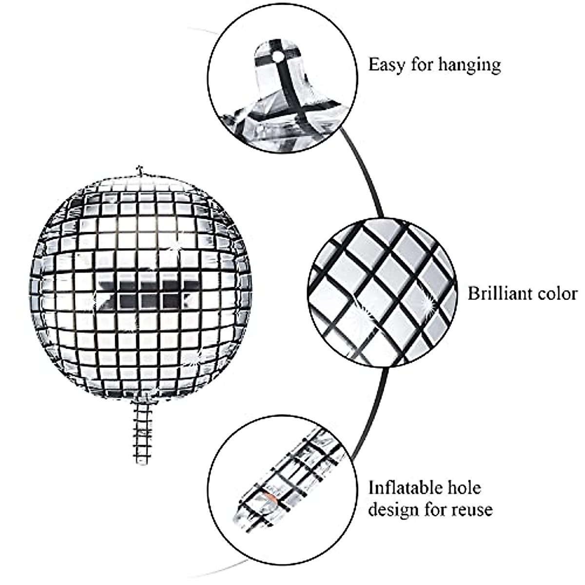 Disco Foil Balloons Aluminum Mylar Helium Balloons 10 Pieces 22 Inch 4D Large Mirror Metallic Balloons for Disco Dance Party Supplies Birthday Party Wedding Baby Shower (Silver)