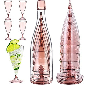 Niceshop foldable plastic champagne wine glasses set of 5, reusable, foldable wine glasses with storage bottles, easy to carry, suitable for outdoor, camping, and travel, each 6.5 ounce pink.