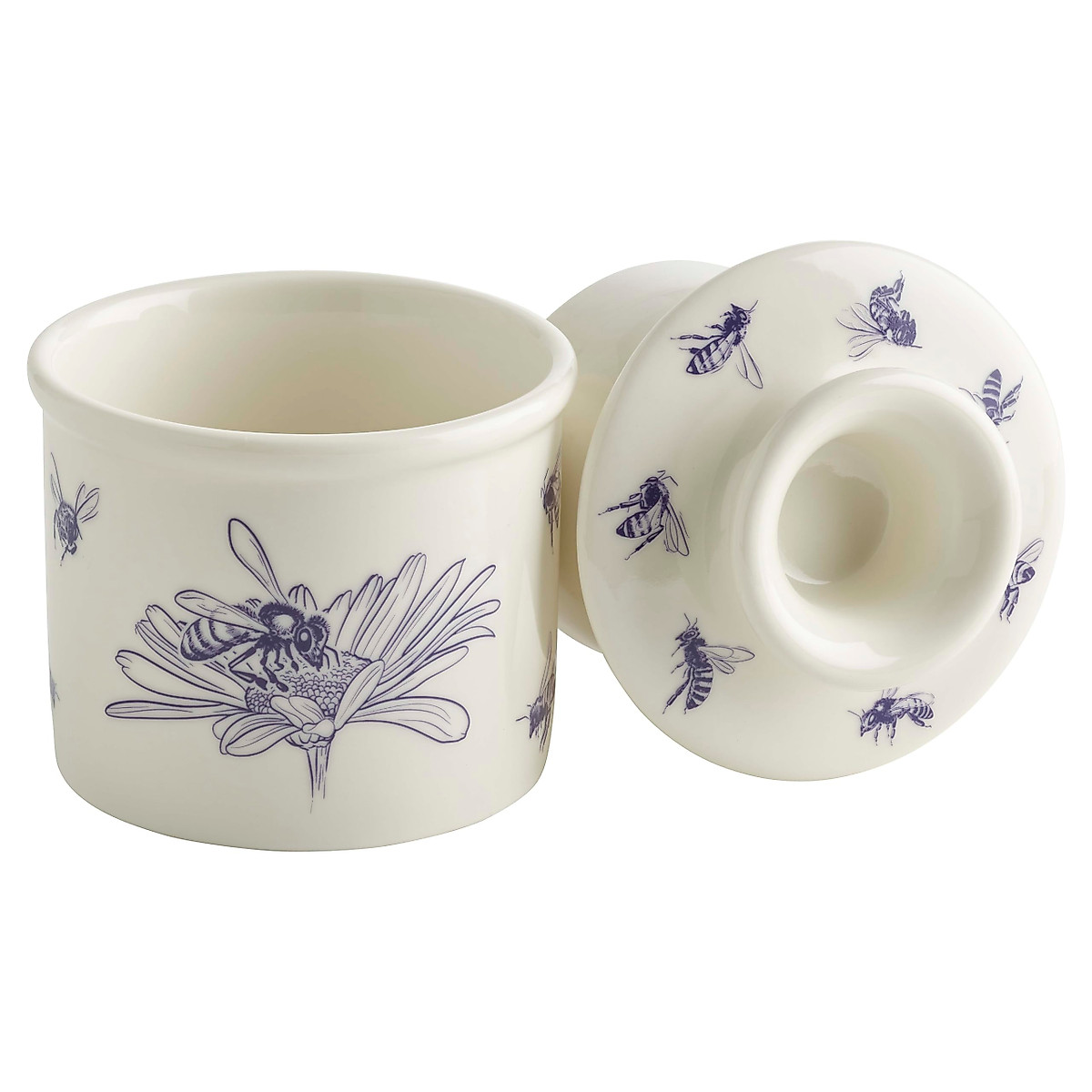 Butter Bell - The Original Butter Bell crock by L Tremain, a Countertop French Ceramic Butter Dish Keeper with Lid for Spreadable Butter, Farmhouse Collection, Honey Bees, Blue & White