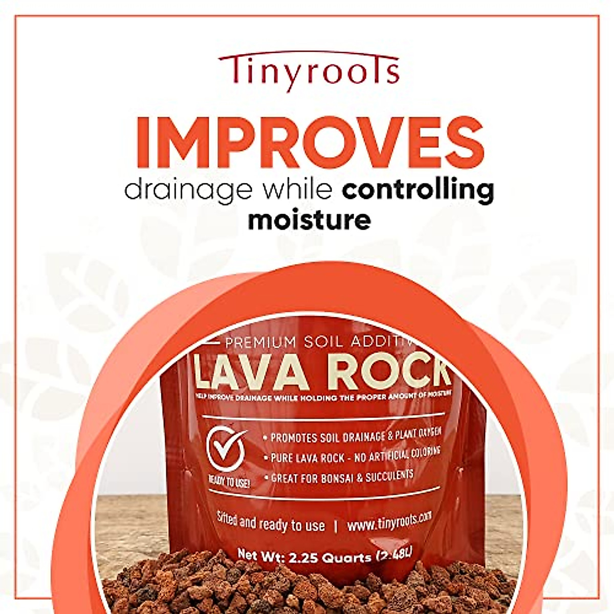 Tinyroots Red Lava Rock for Plants, 2.25 Quarts, Sifted Bonsai and Cactus Soil Additive, Maintains Proper Moisture, Used for Top Dressing, Volcanic Rock, No Dyes or Chemicals