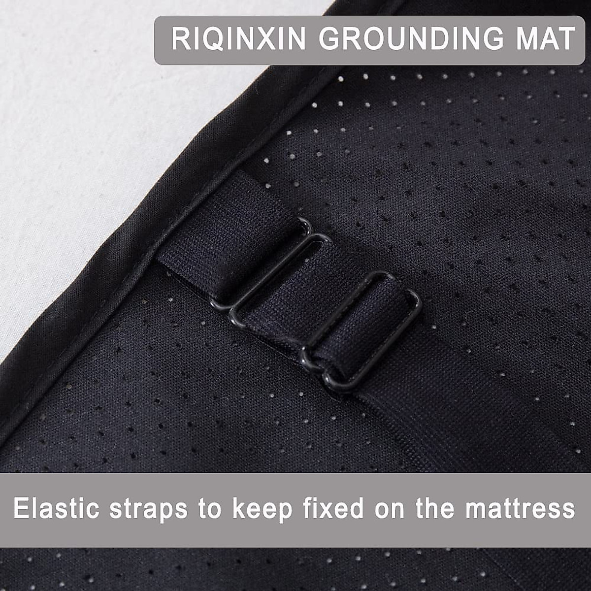 RIQINXIN Grounding Mattress Pad with 15ft grounding Cord Grounding Mat Perforated Design Conductive PU Leather Grounding Mat for Bed Relieve Pain 55x71in Black
