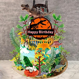 46 PCS Dinosaur Toy Model Trees Set Dinosaur Cake Toppers Dinosaur Figures Cake Decoration for Boy Girl Birthday Baby Shower Theme Party Favors Supplies