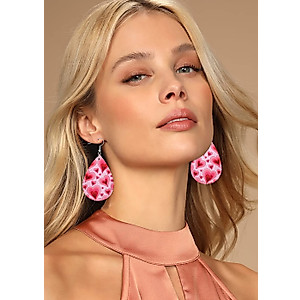 Honsny 20 Pairs Valentine's Day Faux Leather Earrings Set for Women Lightweight Teardrop Dangle Earrings Heart Stiped Water Drop Earrings