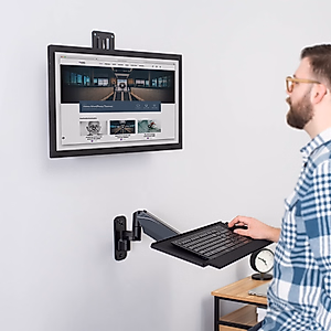 VIVO Sit-Stand 17 to 32 inch Single Monitor Wall Mount with Pneumatic Arm Keyboard Tray Combo, Height Adjustable, Max VESA 100x100mm, Black, MOUNT-VWKB1