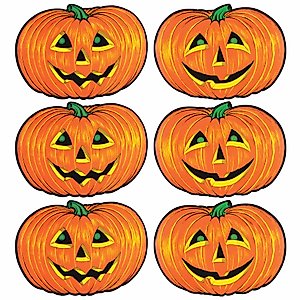 Beistle 6 Piece Paper Jack-O-Lantern Cut Outs Halloween Party Decorations, Fall Décor, Made in USA Since 1900, 10" x 14", Orange/Yellow/Green