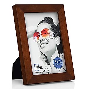 RPJC 5x7 Picture Frames Made of Solid Wood High Definition Glass for Table Top Display and Wall Mounting Photo Frame Brown