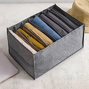 kingdalux 2PC Upgrade Wardrobe Clothes Organizer, Thicken 7 Grids Foldable Drawer Separation Box, for Jeans, Sweater, T-Shirts, Dresses, Bra, Kid Clothing Storage