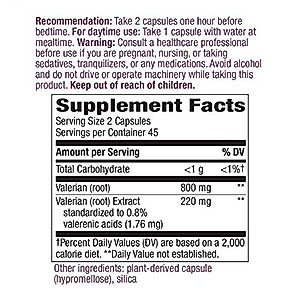 Nature's Way Valerian, Non-GMO, Gluten Free, 220 mg per serving, 90 Capsules
