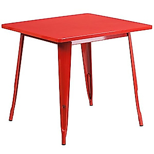 Flash Furniture Commercial Grade 31.5" Square Red Metal Indoor-Outdoor Table