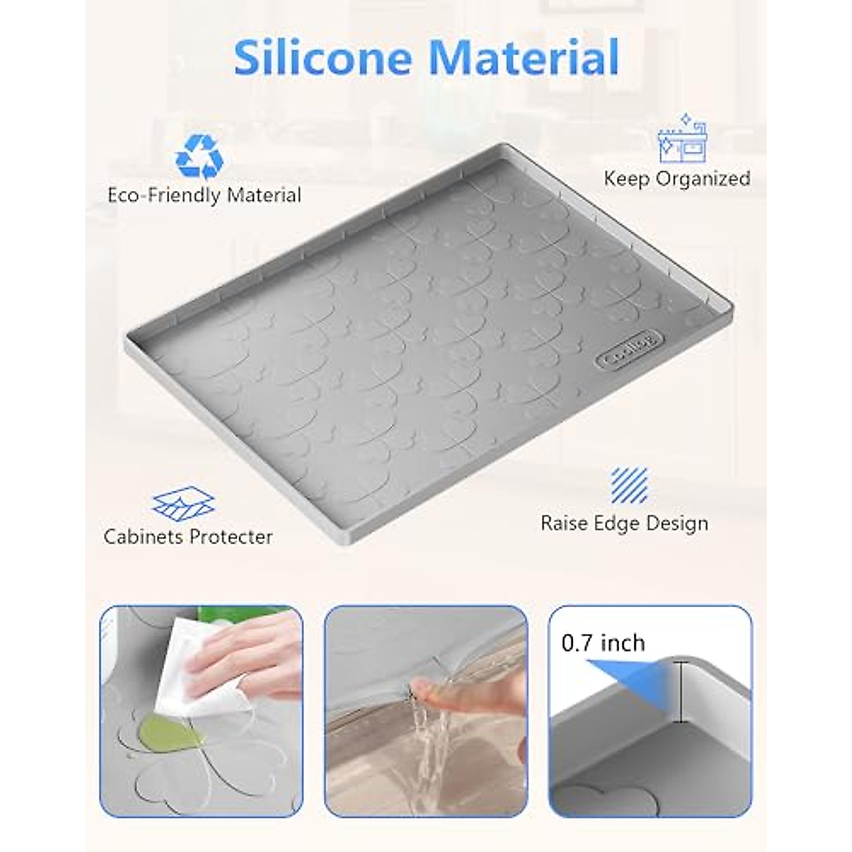 Waterproof Under Sink Mat for 34" x 22" Cabinet Protector, Silicone Sink Mat for Kitchen and Bathroom, Easy to Clean Kitchen Cabinet Liner Under Sink Drip Tray for Leaks