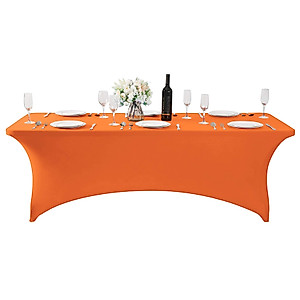 Hezuzo Spandex Table Cover for 8FT Table Universal Fitted Stretch Tablecloth for Party, Banquet, Wedding and Events-Orange