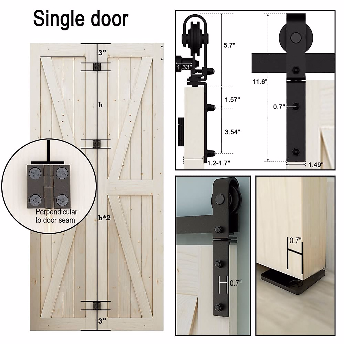 LTIYITL 4FT Bi-Folding Sliding Barn Door Hardware,Smoothly and Quietly-Heavy Duty -Simple and Easy to Install for 2 Doors Hardware Kit,Basic J[No Door ]