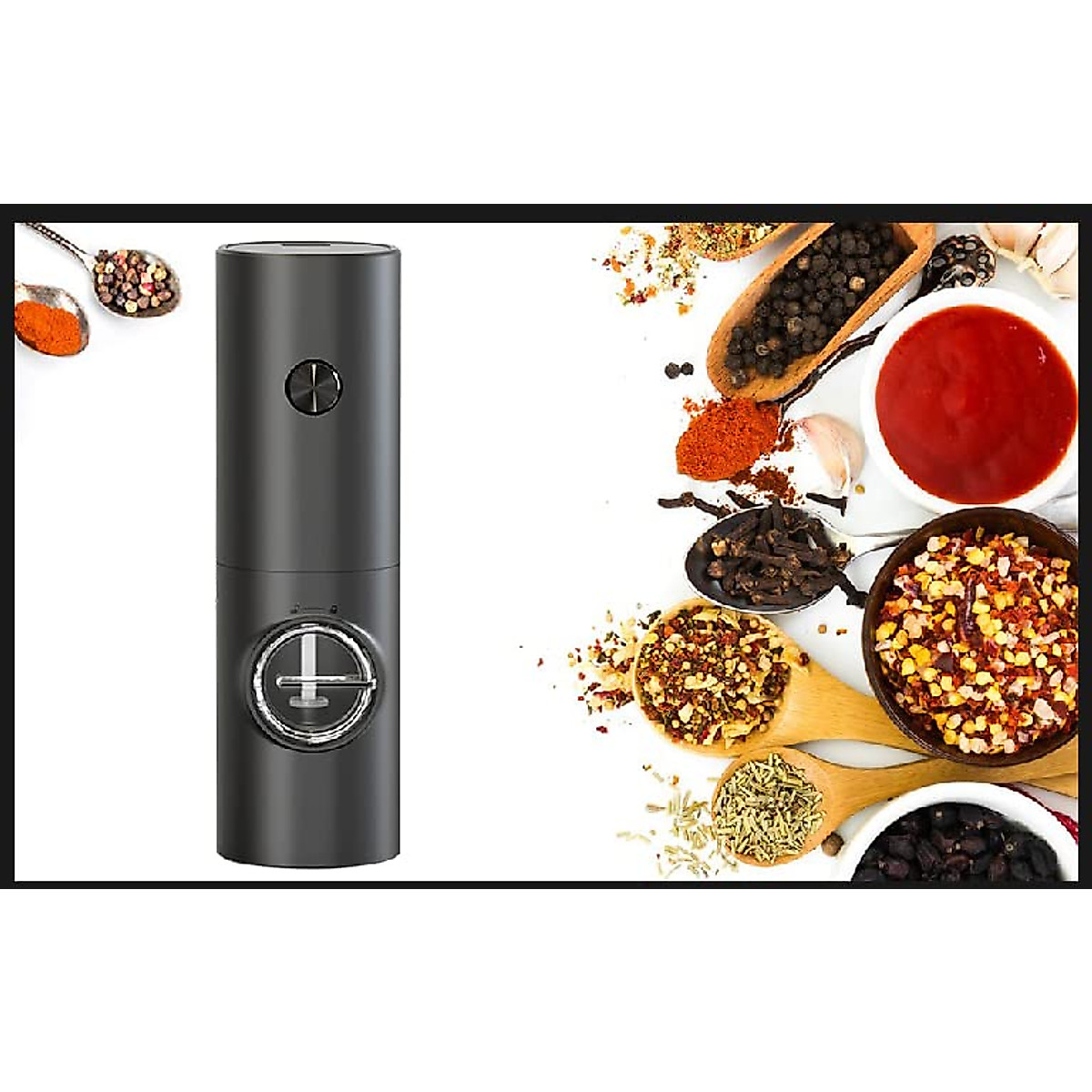 Saknaop Electric Pepper Grinder，Pepper Salt Mill Grinder refillable with Gravity Sensor Switch, Salt Grinder Spice Grinder with Adjustable Coarseness and LED Blue Light,Battery Operated