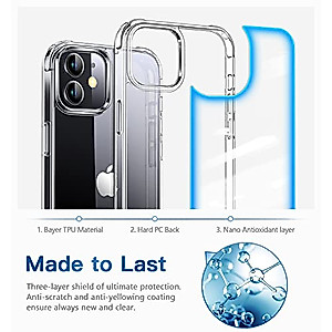 CANSHN Clear Protective for iPhone 12 Case/iPhone 12 Pro Case, [Military Drop Protection] [Not Yellowing] Shockproof Cover with Hard Back & Soft TPU Bumpers, Slim Thin Phone Case for iPhone 12/12 Pro