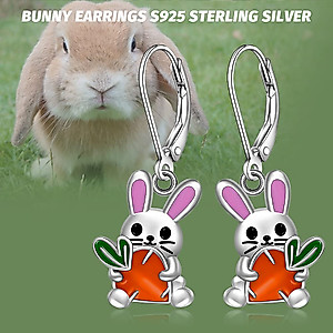 Bunny Earrings for Women Sterling Silver Easter Earrings Bunny Loves Carrot Rabbit Animal Easter Jewelry