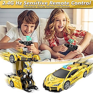 LNNKINE Remote Control Car, Transform Robot RC Cars, 2.4Ghz Transforming Police Car Toy with LED Light, One-Button Deformation and 360° Rotating Drifting, Toys for 5+ Year Old Boys/Girls
