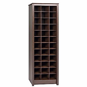 Prepac Space-Saving 36 Pair Shoe Storage Cabinet With Cubbies, 13"D x 23.5"W x 72.5"H, Espresso