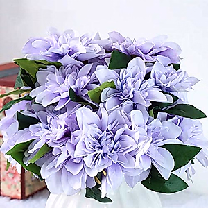 10 Heads Dahlia Fake Flowers Artificial Dahlia Flowers Faux Flowers for Home Wedding Party Office Supplies (Purple)