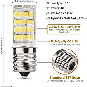 E17 LED Bulb for Microwave Oven,Kitchen Appliance Light Bulb, Stovetop Light,4 Watt (40W Halogen Bulb Equivalent), Daylight White 6000K, E17 Indicator Intermediate Base, Dimmable,(Pack of 2)