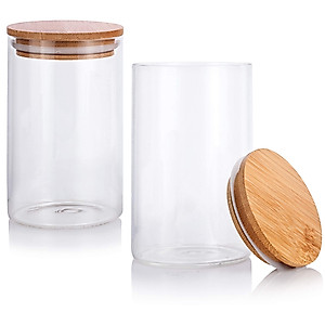 (2 Pack) 16 oz Clear Glass Home Storage Kitchen Jar with Wood Bamboo Lid