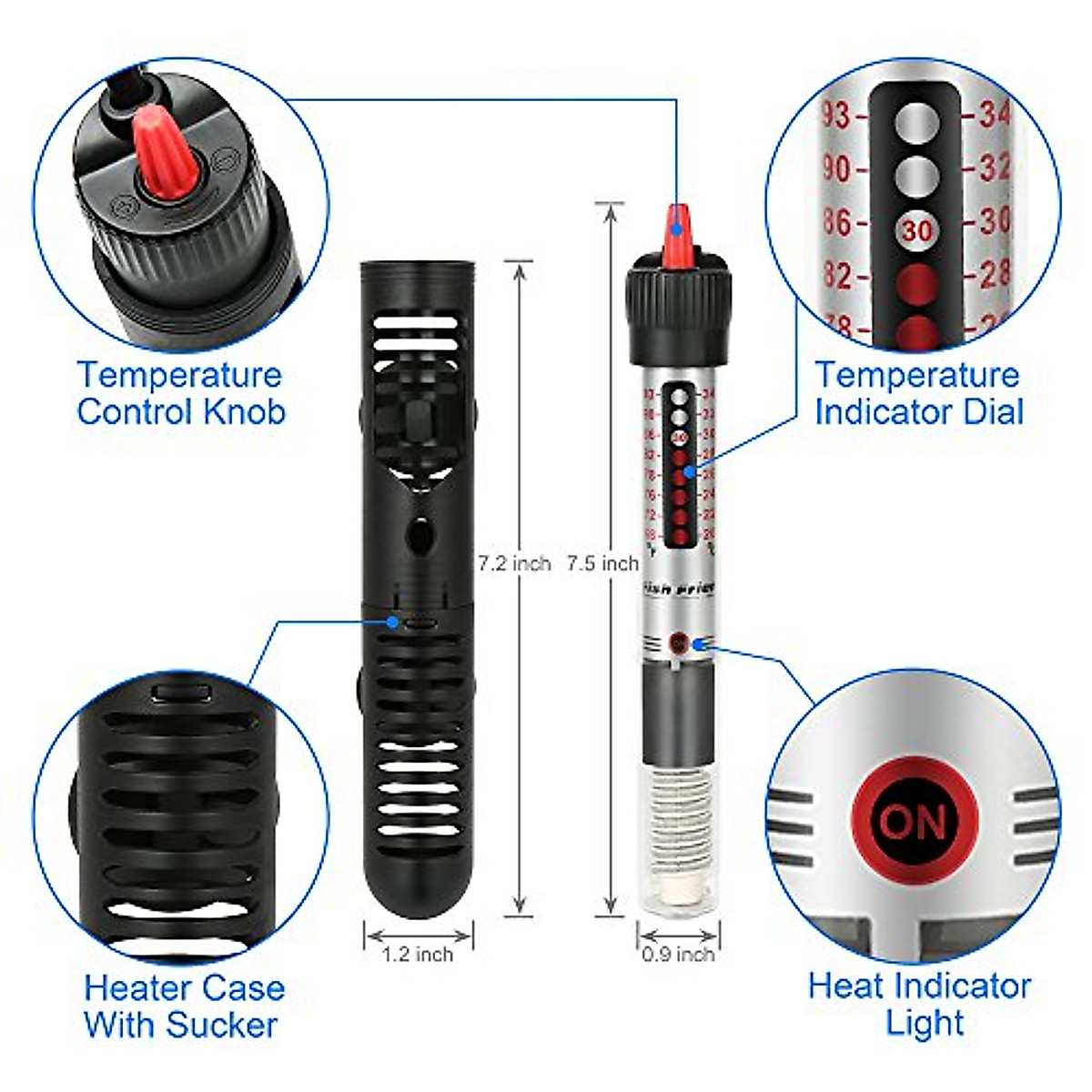 DaToo Submersible 50W Aquarium Heater Adjustable Fish Tank Heater 50 Watt