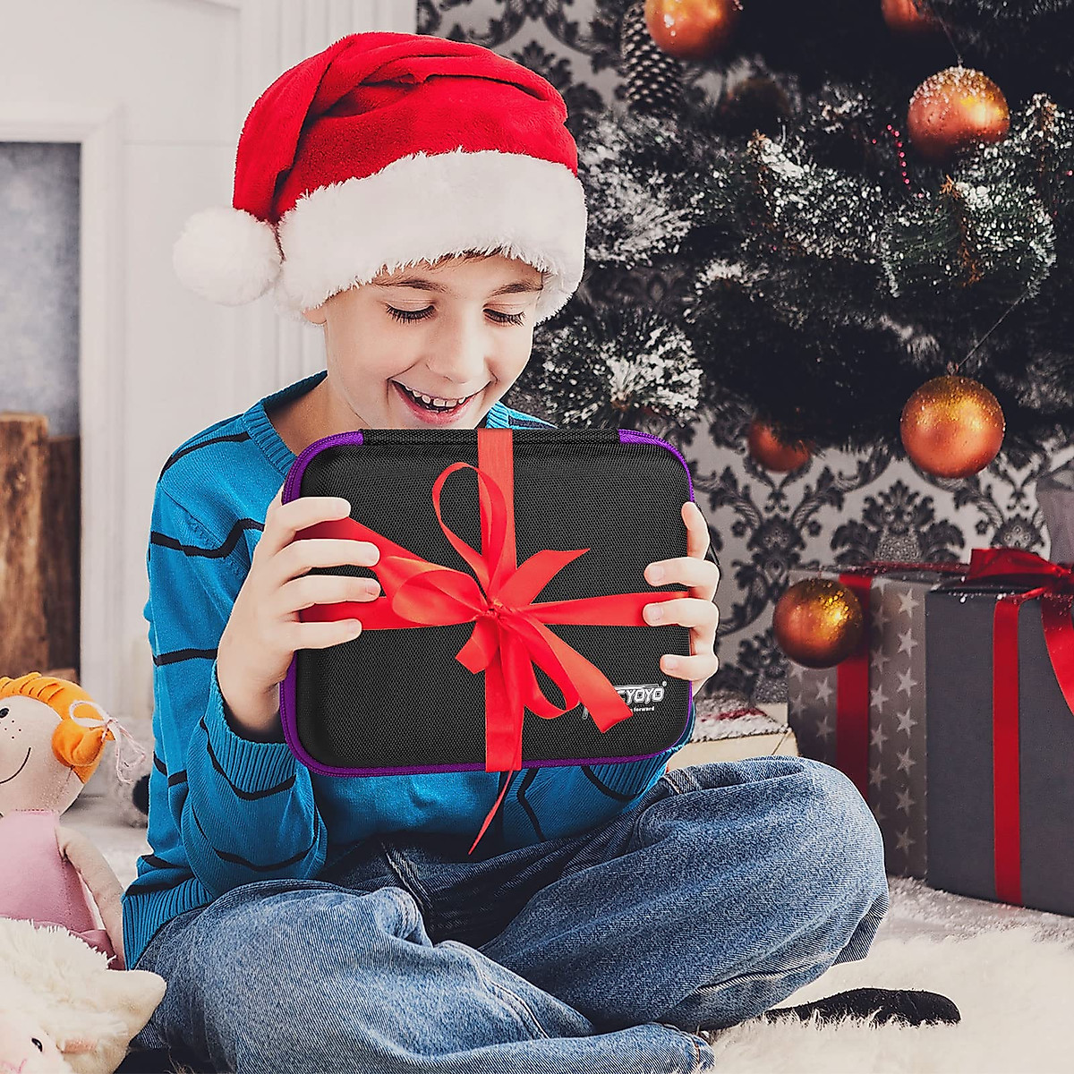 Portable Yoyo Storage Case, Yoyo Carrying Bag, Yoyo Prefessional Case 6 Hole Yoyo Protective Bag with Inner Zippered Pocket for Keeping Yoyos and Yoyo Accessories Safe and Organized (Black&Purple)