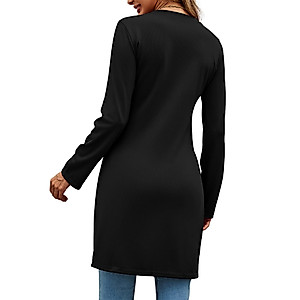 LYANER Women's Sexy Zip Up V Neck Long Sleeve Side Split Asymmetrical Hem Longline Tunic Blouse Top Black X-Large