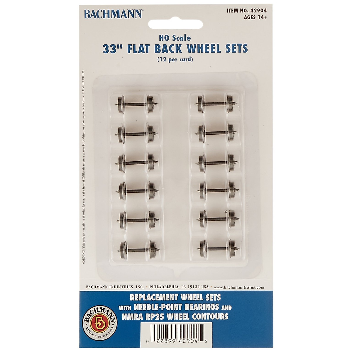 Bachmann Trains 33" FLAT BACK WHEEL SETS (12 per card) - HO Scale