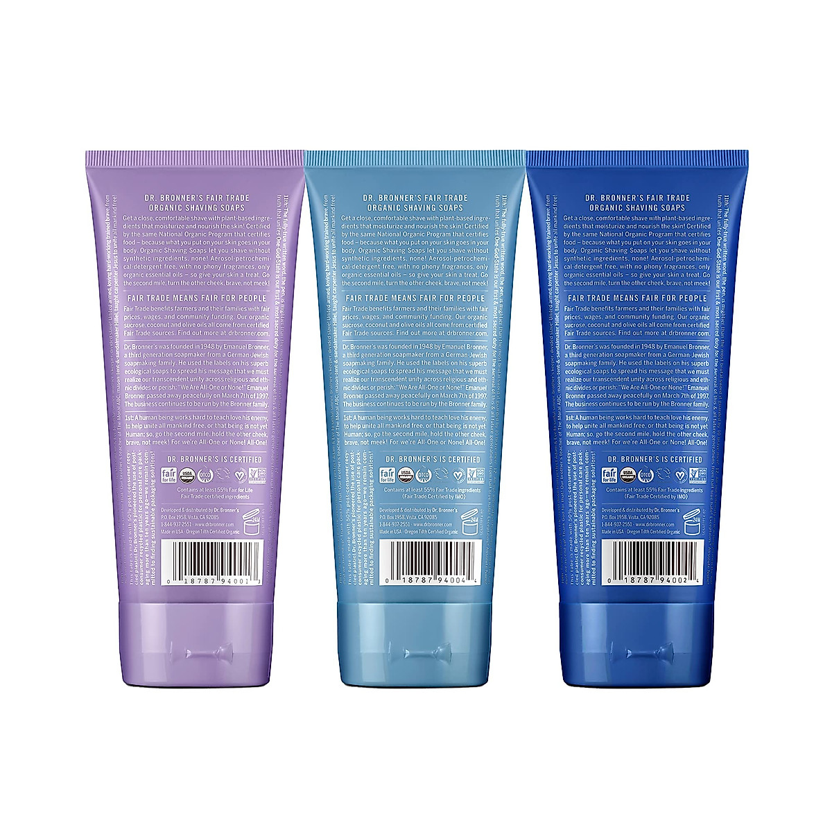 Dr. Bronner's - Organic Shaving Soap (7 oz Variety Pack) Lavender, Baby Unscented, & Peppermint - Certified Organic, Sugar & Shikakai Powder, Moisturizes, Use on Face, Underarms, & Legs | 3 Count