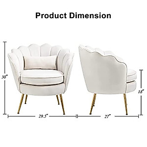 ZJhome Modern Accent Velvet Chairs Shell Shape Barrel Chairs Comfy Upholstered Vanity Chairs for Bedroom Armchair Chairs with Golden Metal Legs Makeup Chairs for Living Room (White)