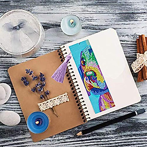 Diamond Painting Bookmarks 4 Sets Animal 5D Diamond Bookmarks with Unique Pendant Diamond Painting Kits for Kids Adults Beginners