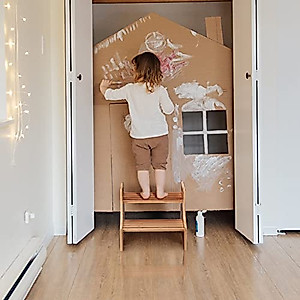 OasisCraft Step Stool for Adults, Bamboo Two Step Stool with Handle Stepping Stool Potty Training Stool Wooden Toddler Shower Stool for Kids, Senior, Kitchen, Bathroom, Bedside, Support 350LB