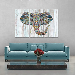 iHAPPYWALL 3 Pieces Animal Canvas Wall Art Tribal Elephant Boho Paisley Pattern Abstract Wildlife Artwork for Bedroom Living Room Stretched and Framed Ready to Hang 16x32inchx3pcs