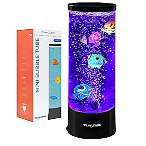Playlearn Fake Fish Tank Mini Bubble Lamp – Fake Aquarium - Color Changing Sensory Lamp- 11 Inch
