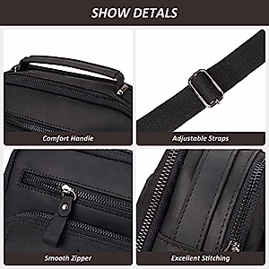 HUMERPAUL Genuine Leather Crossbody Sling Bag Messenger Man Purse Handbags for Mens Zipper Shoulder Bag for Work Business, Black