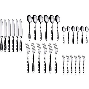 30-Pcs Cutlery Set Forged Type with Black Handles and Rivets