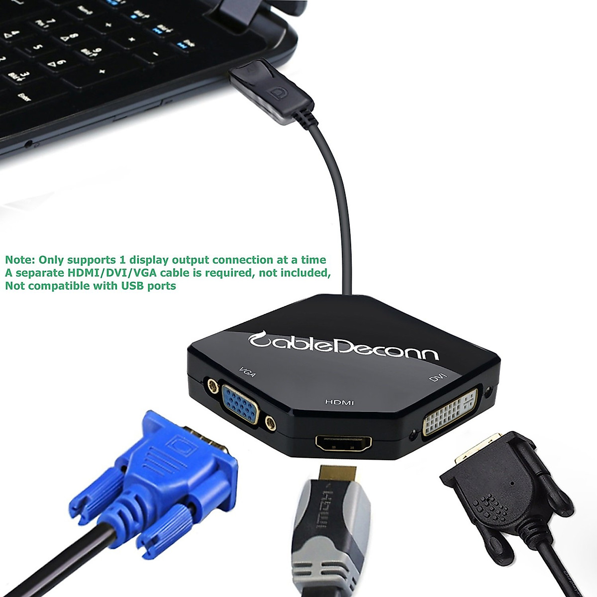 CABLEDECONN Multi-Function Big DisplayPort DP2 to HDMI VGA DVI Cable Converter Adapter