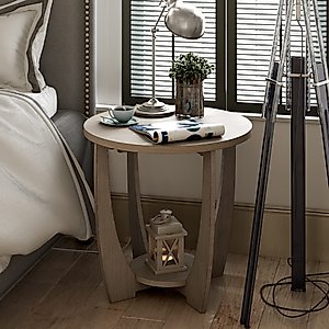 COZAYH Rustic Farmhouse End Table with Storage Shelf, French Country Accent Side Table for Family, Dinning or Living Room, Small Spaces, Modern, Round, Vintage Grey Finish