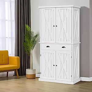 YITAHOME 72'' Farmhouse Kitchen Pantry Storage Cabinet, Tall Freestanding Cupboard with Drawer and Adjustable Shelves, Sideboard Buffet Cabinet for Kitchen, Dining Room, Living Room, White