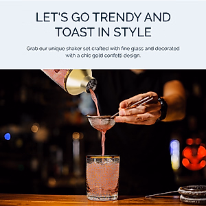 American Atelier Cocktail Shaker with 2 Rock Glasses | 3-Piece Set | Home Bar Kit | Old Fashioned Glasses for Whiskey and Bourbon | 15-Ounce Capacity Shaker | Bar Accessories Gift Set